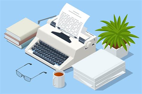 등각형 빈티지 타자기 및 종이 복고풍 스타일의 타자기 기계 세계 작가의 날 타자기에 대한 스톡 벡터 아트 및 기타 이미지 타자기 비서 쓰기 Istock