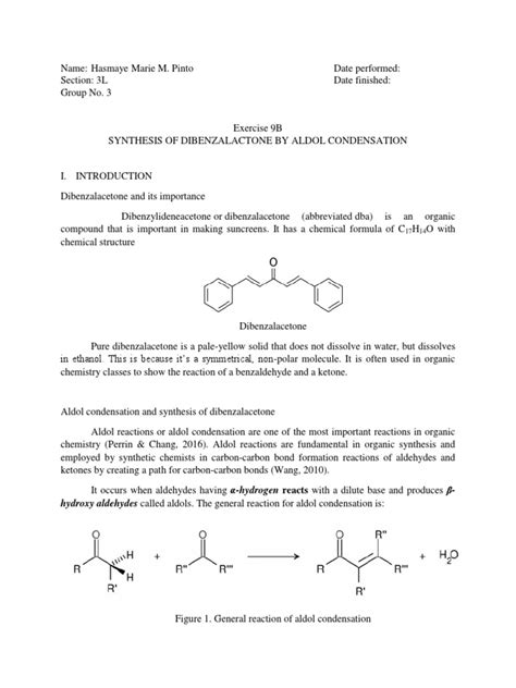 Synthesis Of Dibenzalacetone By Aldol Condensation Pdf Aldehyde Ketone