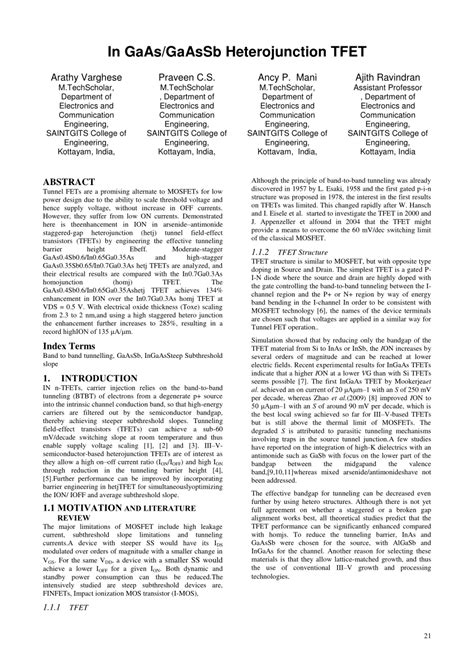 Pdf Ingaas Gaassb Heterojunction Tfet
