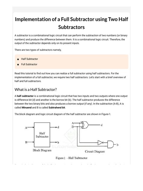 Implementation Of A Full Subtractor Using Two Half Subtractors Pdf Subtraction Electronic