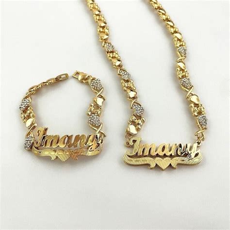 Custom Teddy Bear Chain Necklace Bracelet Name Xo Necklace Nameplate