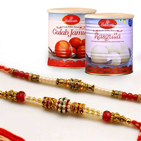 Pearly Rakhi Set With Gulabjamun And Rasgulla In Usa Nrirakhi