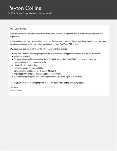 Storeroom Clerk Cover Letter Velvet Jobs