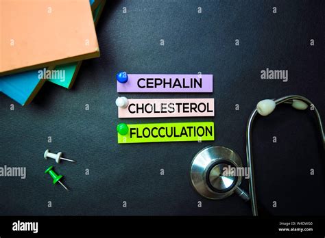 Cephalin Cholesterol Flocculation Text On Sticky Notes Top View Isolated On Black Background