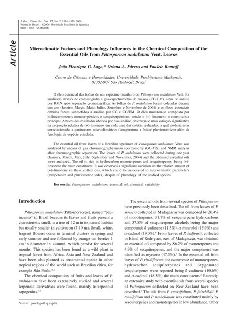 Pdf Microclimatic Factors And Phenology Influences On Chemical