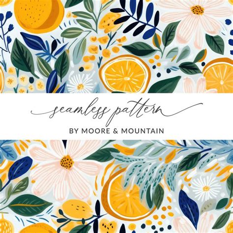 Seamless Citrus And Flowers Pattern Modern Oranges Pattern Orange Slices Seamless Background