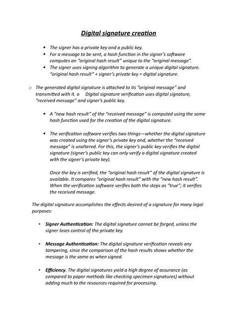 Digital Signature Creation For A Message To Be Sent A Hash Function In The Signers Software