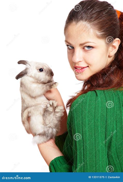Girl And Pygmy Rabbit Stock Image Image Of Smile Happy 13311375