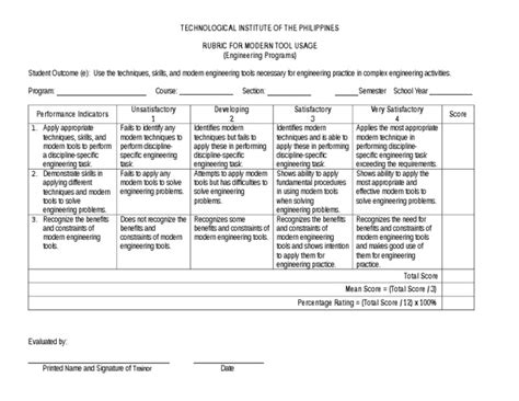 Engineering Rubric For So E Modern Tool Usage Pdf