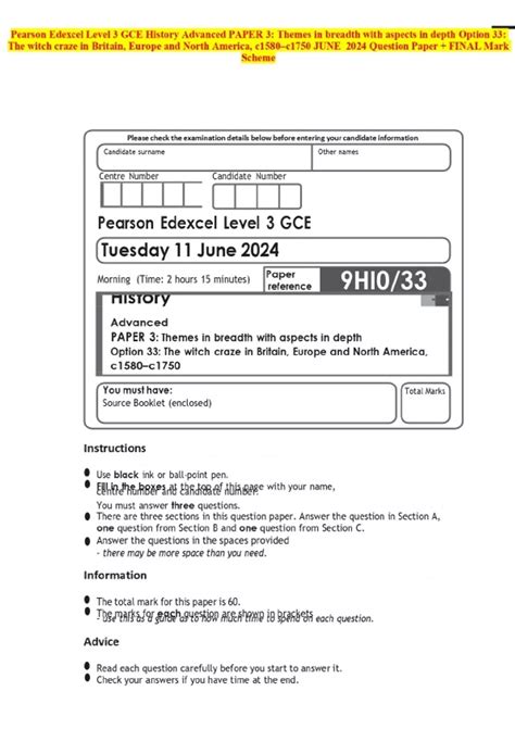 Pearson Edexcel Level GCE History Advanced PAPER Themes In Breadth With Aspects In Depth