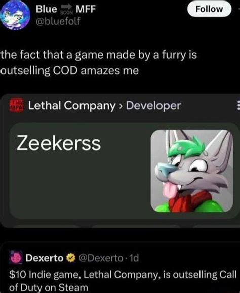 Blu Mff The Fact That A Game Made By A Furry Is Outselling Cod Amazes