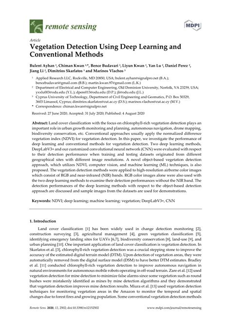 Pdf Vegetation Detection Using Deep Learning And Conventional Methods
