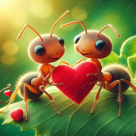 Premium Photo Two Really Cute Ants Holding Valentine Heart On A Leaf