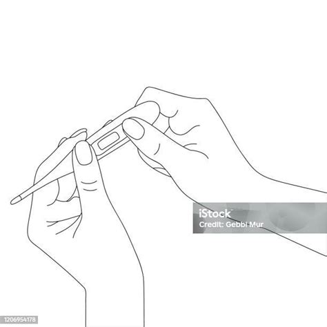 전자 온도계를 들고 있는 여성의 벡터 그림입니다 디스플레이의 정도를 나타내려면 배치합니다 격리된 배경에 대한 개요입니다 어린이와