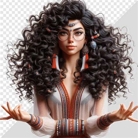 Восточная модель в очках танцует трясясь позирует изолированно на прозрачном фоне Премиум