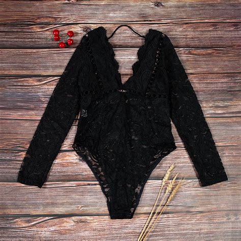 Free Shipping Hot Mesh Deep V Neck Lace Bodysuit Jkp1683