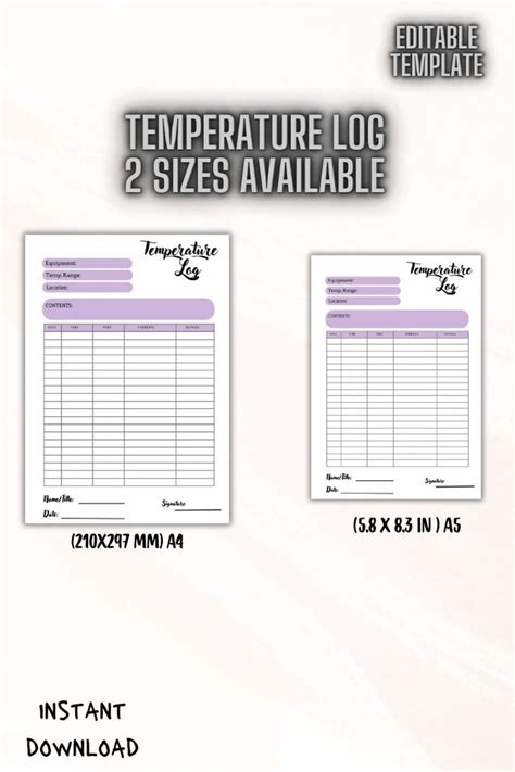 Temperature Log Printable Pdf Temperature Tracker Printable Editable Temp Tracker Daily