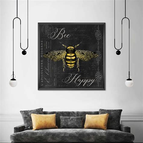 Bee Happy Wall Art Contemporary Art Canvas Happy Artwork Bee Happy