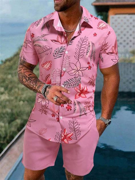 Men Tropical Print Shirt And Shorts Mens Outfits Tropical Print Shirt
