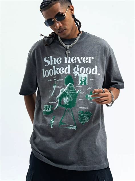 Mens Vintage Graphic Round Neck Oversized T Shirt