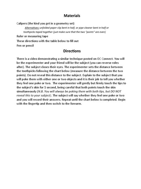 5 Two Point Threshold Experiment Pdf Psychological Concepts Cognition