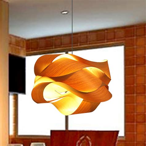 Chinese Wood Twist Hanging Light 18235 Wide Beige Suspended