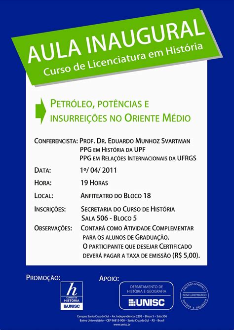 Convite Para Aula Inaugural Da História