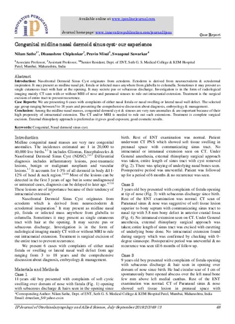 Pdf Congenital Midline Nasal Dermoid Sinus Cyst Our Experience Ip