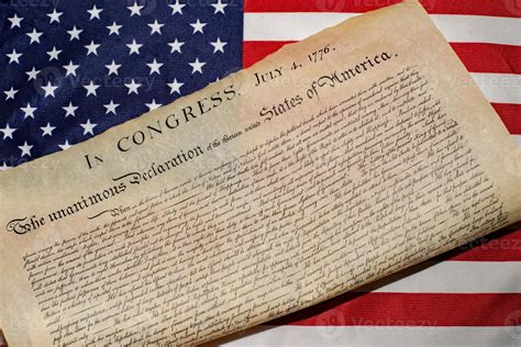 Declaration Of Independence 4th July 1776 On Usa Flag 18748369 Stock