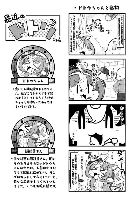 メイショウドトウ「敷物も食べちゃいそうになるドトウちゃんかわかわいいけどちょっと心配。 ウマ」末長の漫画