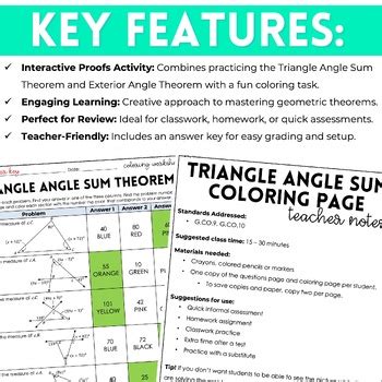Triangle Angle Sum Theorem Coloring Activity Interactive Geometry Practice