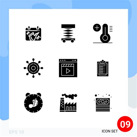 9 Thematic Vector Solid Glyphs And Editable Symbols Of Interface Cinema Climate Browser Marine