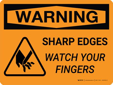 Warning Sharp Edges Watch Your Fingers With Icon Landscape Wall Sign
