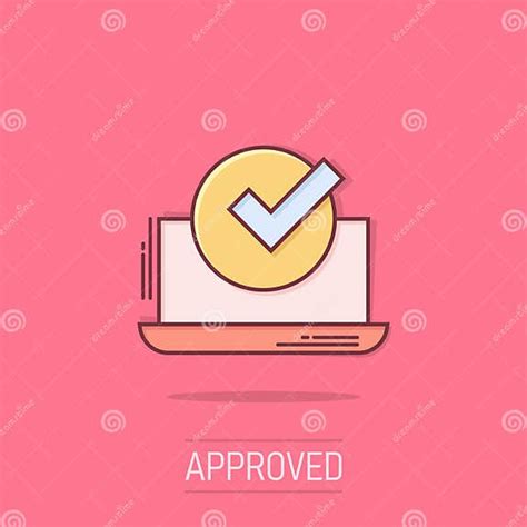 Laptop Check Mark Icon In Comic Style Computer Approval Cartoon Vector