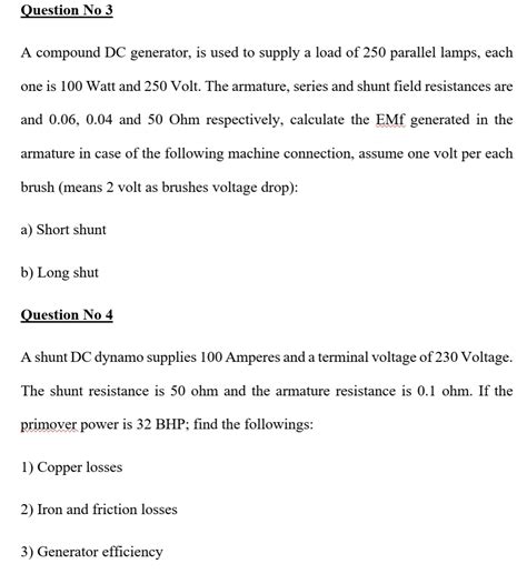 Solved A Compound DC Generator Is Used To Supply A Load Of Chegg