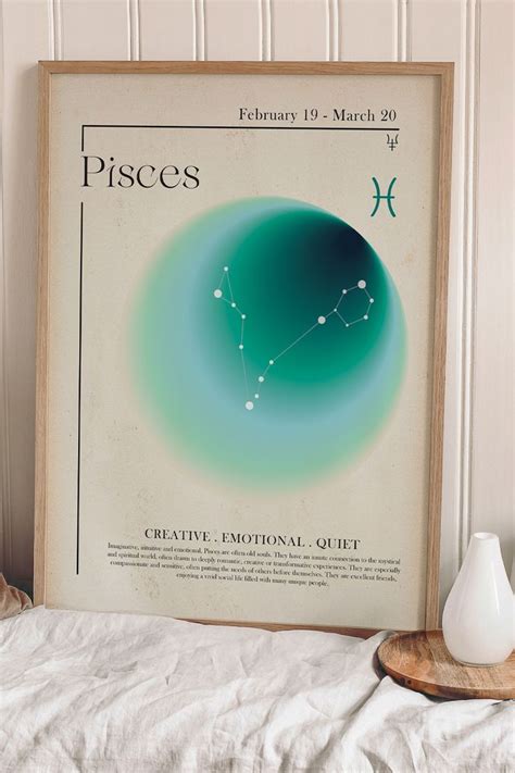 Pisces Art Print Zodiac Aura Poster Grainy Gradient Star Sign Etsy