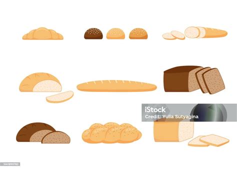 밀 곡물 및 호밀 빵집 음식 롤빵에서 생과자 빵 덩어리 빵 벽돌 크로와상 토스트 빵 프랑스 바게트 찰라 벡터 그림 빵에 대한 스톡 벡터 아트 및 기타 이미지 Istock