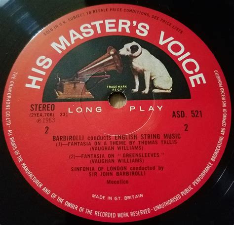 His Master S Voice ASD 521 Elgar Vaughan Williams Barbirolli