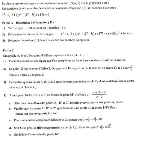 Exercice Nombres Complexes Classe De Terminale S