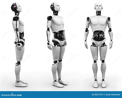 Male Robot Standing Three Different Angles Stock Illustration