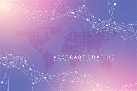 기하학적 인 그래픽 배경 통신 합니다 큰 세계의 정치 지도와 복잡 한 데이터입니다 입자 화합물입니다 네트워크 연결 라인 총입니다 최소한의 혼란 디자인 벡터 일러스트 레이 션