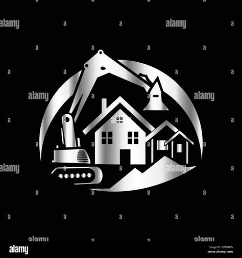 Construction Logo With Excavator And House Icon Vector Template
