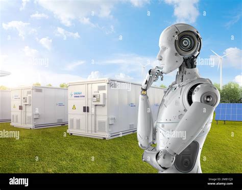 Smart Energy Concept 3d Rendering Robot Work With Energy Storage System