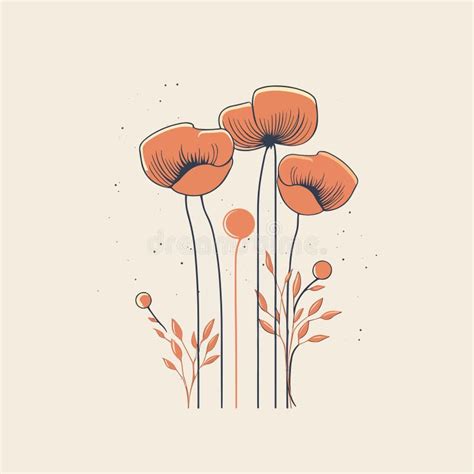 Beautiful Soft Color Poppy Flowers Illustration On Light Background