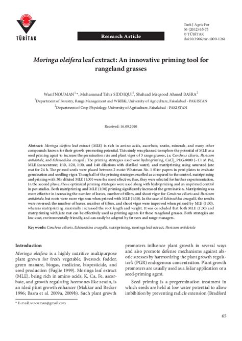 Pdf Moringa Oleifera Leaf Extract An Innovative Priming Tool For