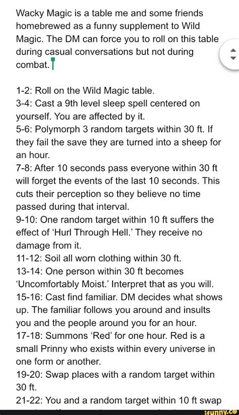 Wacky Magic Is A Table Me And Some Friends Homebrewed As A Funny