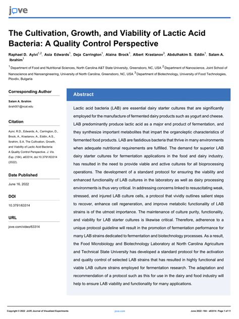 Pdf The Cultivation Growth And Viability Of Lactic Acid Bacteria A