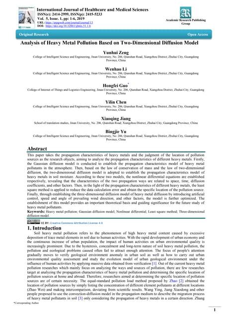 Analysis Of Heavy Metal Pollution Based On Two Dimensional Diffusion