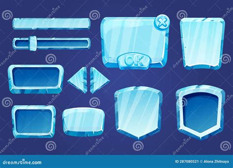 Set Game Menu Assets Ice Buttons Interface Elements 2d In Cartoon
