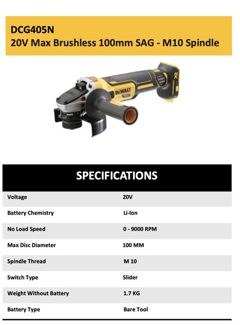 Dewalt DCG405N 20V Max Brushless 100mm SAG - M10 Spindle (Bare Unit ...